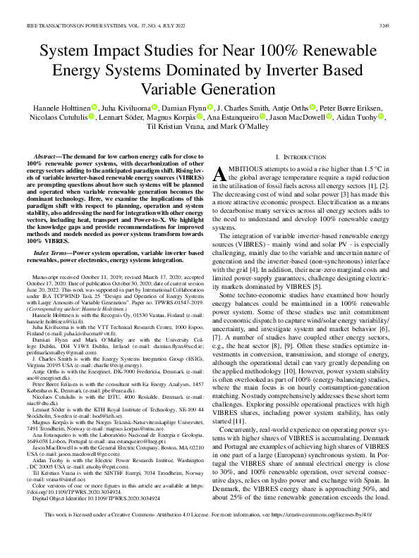 (PDF) System Impact Studies for Near 100% Renewable Energy Systems ...