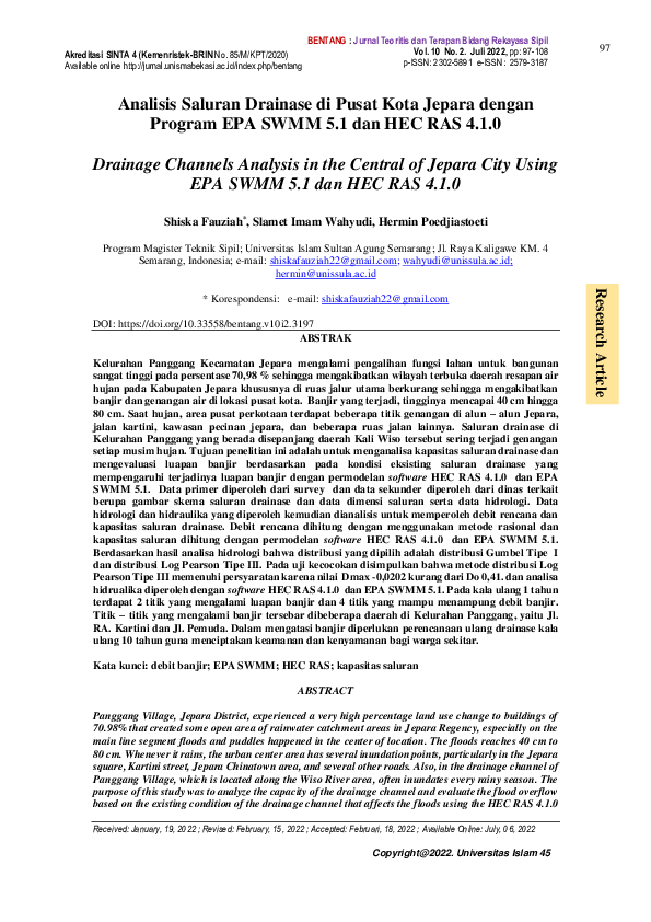 (PDF) Analisis Saluran Drainase di Pusat Kota Jepara dengan Program EPA SWMM 5.1 dan HEC RAS 4.1.0