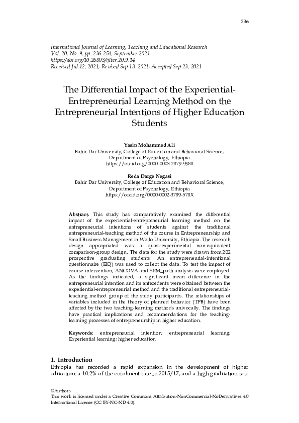 (PDF) Differential Impact of Experiential-Entrepreneurial Learning ...