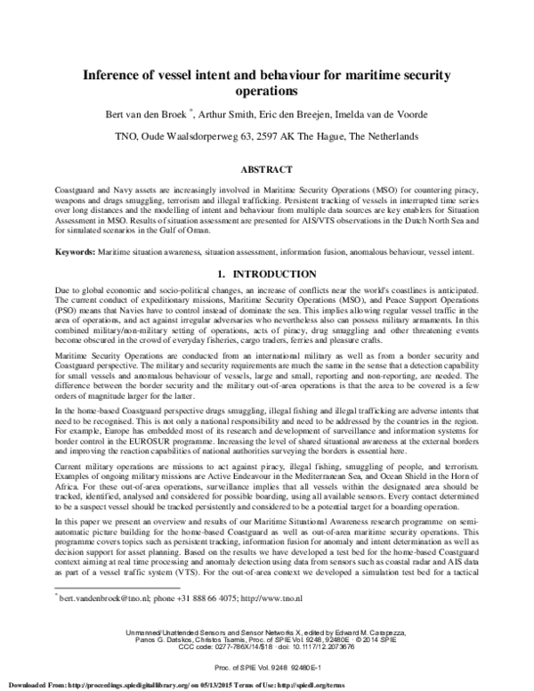 (PDF) Inference of vessel intent and behaviour for maritime security operations