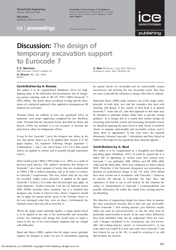 (PDF) Discussion: The design of temporary excavation support to Eurocode 7