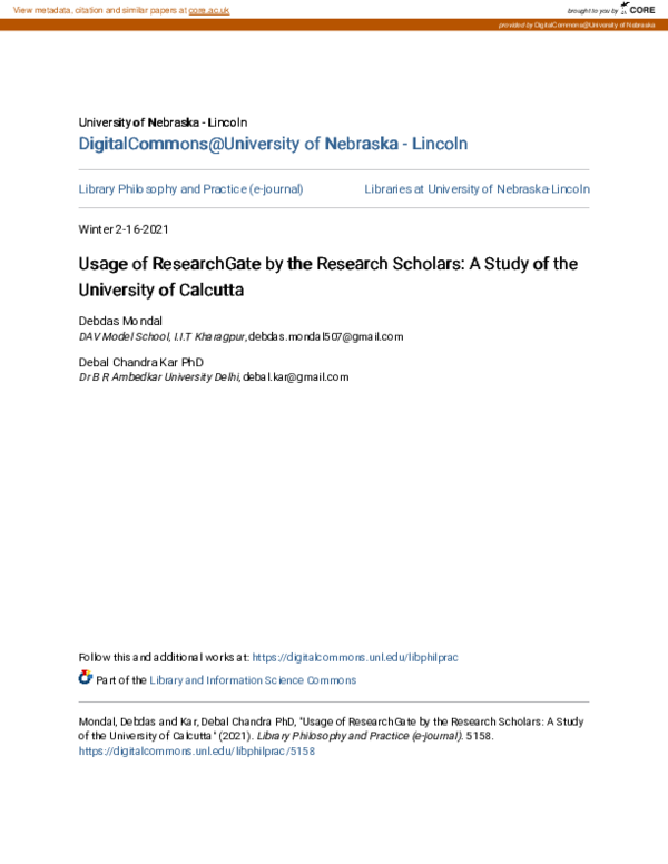 (PDF) Usage of ResearchGate by the Research Scholars: A Study of the ...