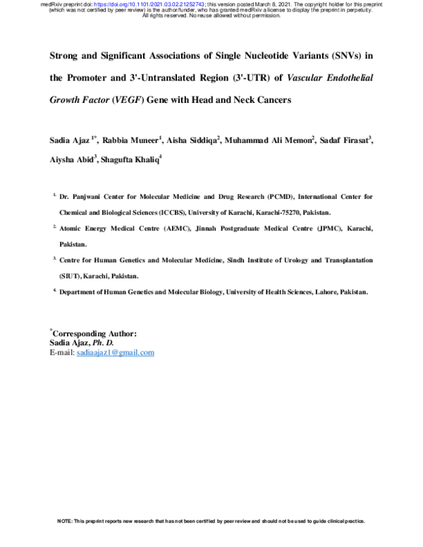 (PDF) Strong and Significant Associations of Single Nucleotide Variants ...