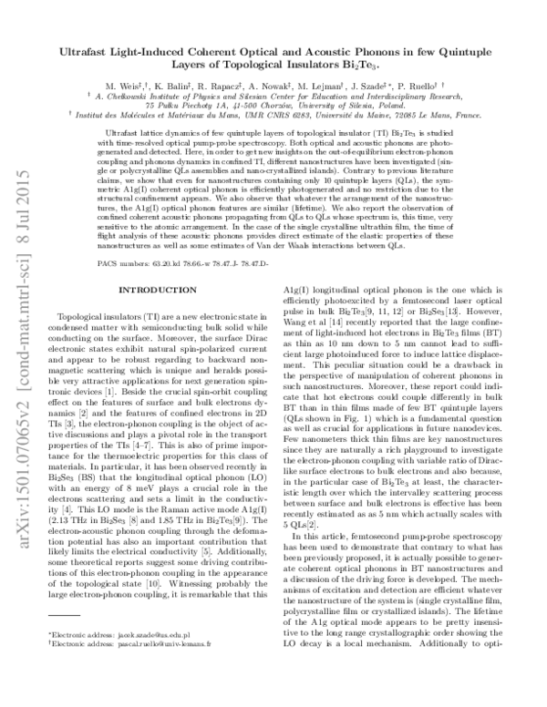 (PDF) Ultrafast light-induced coherent optical and acoustic phonons in few quintuple layers of ...