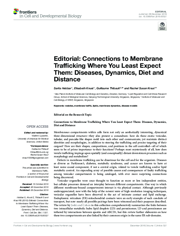 (PDF) Editorial: Connections to Membrane Trafficking Where You Least Expect Them: Diseases ...