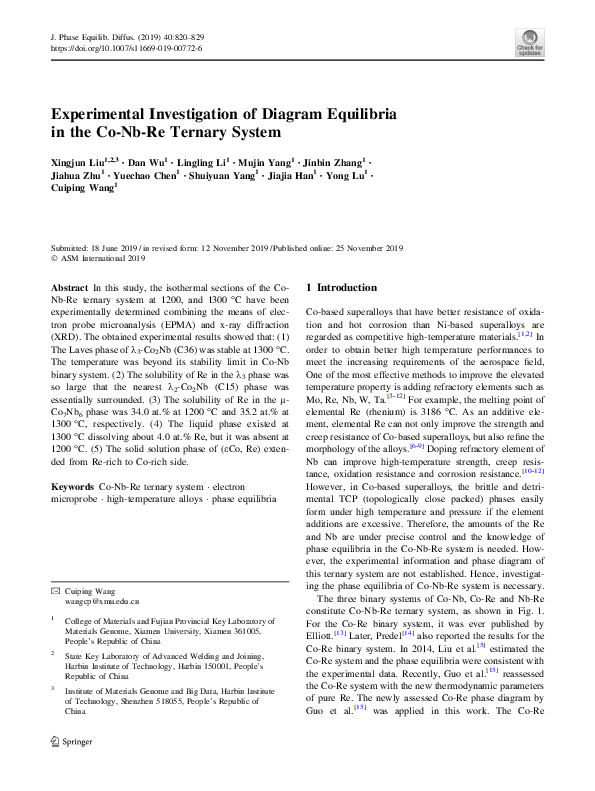 (PDF) Experimental Investigation of Diagram Equilibria in the Co-Nb-Re ...
