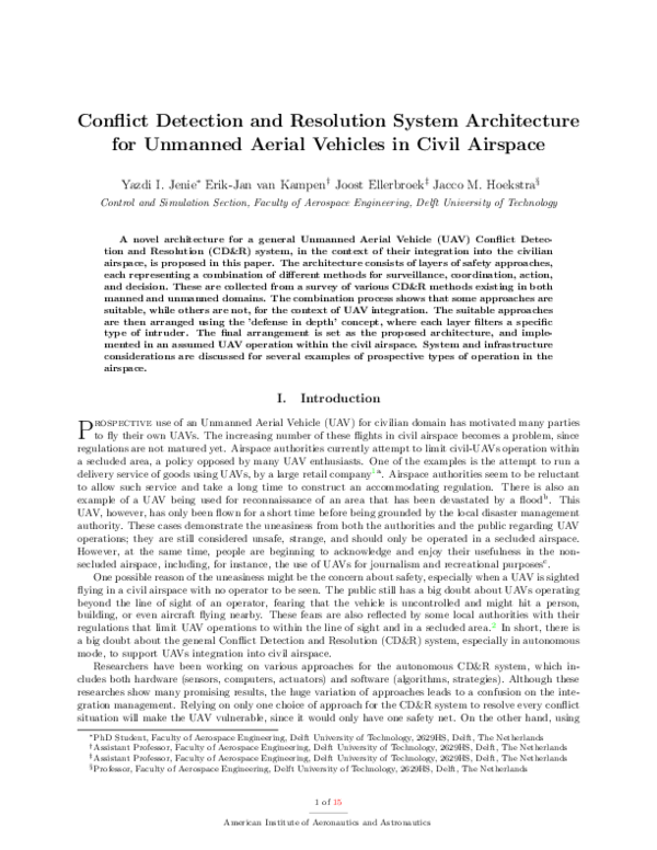 Pdf Conflict Detection And Resolution System Architecture For Unmanned Aerial Vehicles In