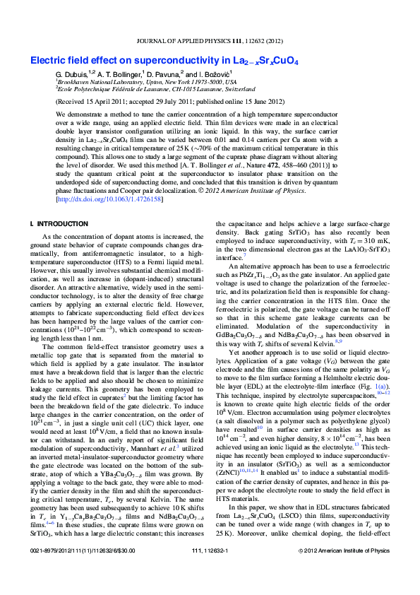 (PDF) Electric field effect on superconductivity in La2−xSrxCuO4