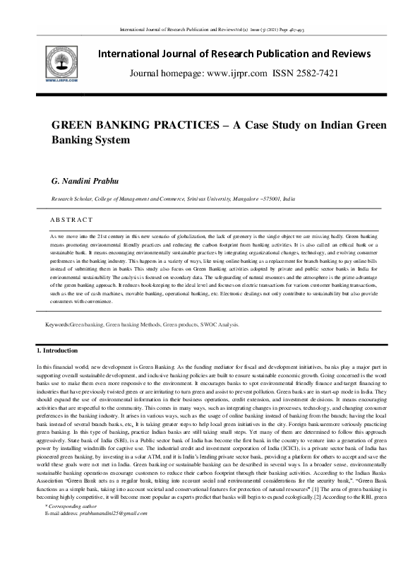 (PDF) GREEN BANKING PRACTICES – A Case Study on Indian Green Banking System