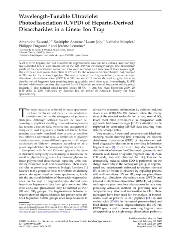 (PDF) Wavelength-tunable ultraviolet photodissociation (UVPD) of ...