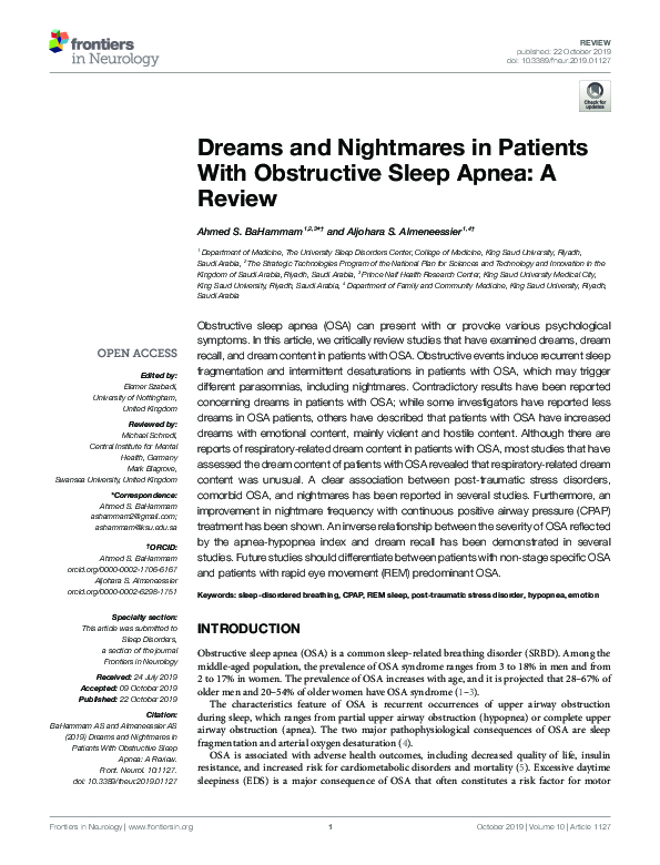 (PDF) Dreams and Nightmares in Patients With Obstructive Sleep Apnea: A ...
