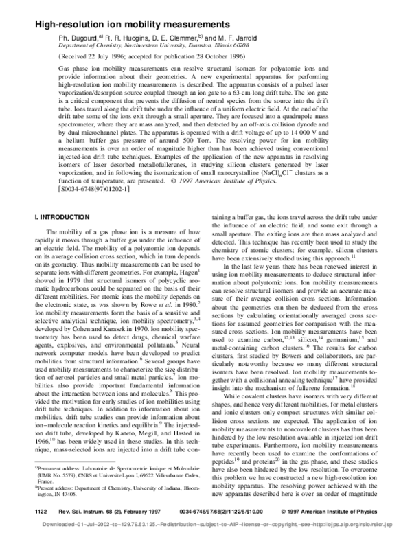 (PDF) High-resolution ion mobility measurements