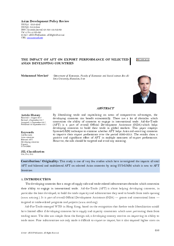 Pdf The Impact Of Aft On Export Performance Of Selected Asian Developing Countries