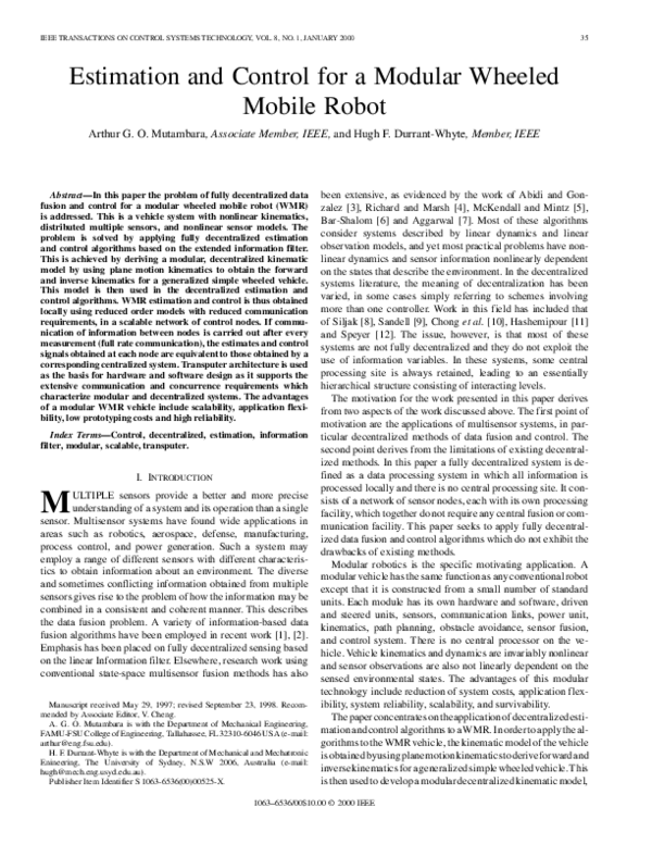 Pdf Estimation And Control For A Modular Wheeled Mobile Robot