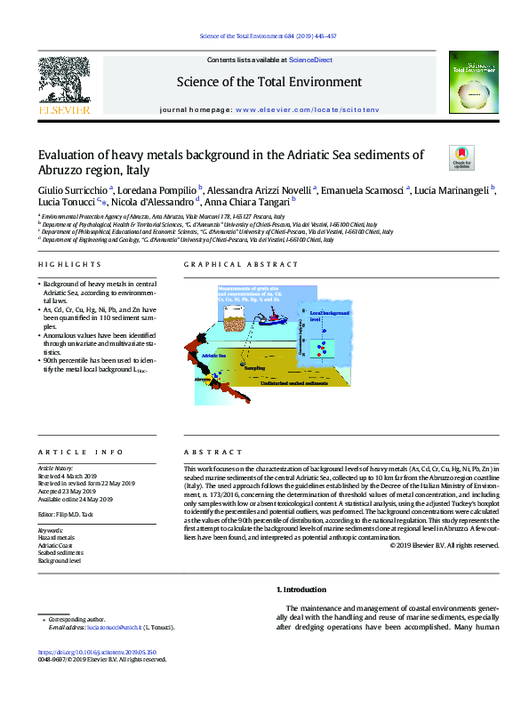 (PDF) Evaluation of heavy metals background in the Adriatic Sea sediments of Abruzzo region, Italy