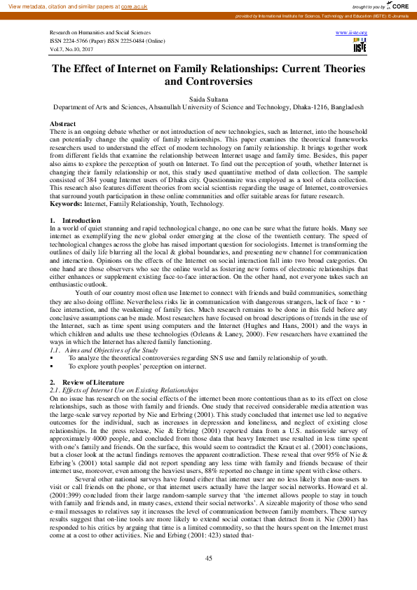(PDF) The Effect of Internet on Family Relationships: Current Theories ...