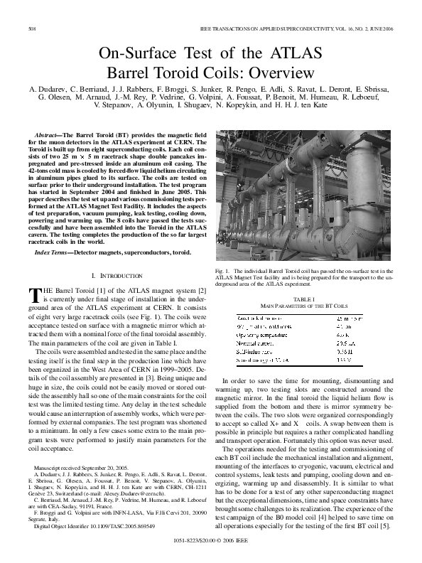 (PDF) On-Surface Test of the ATLAS Barrel Toroid Coils: Overview