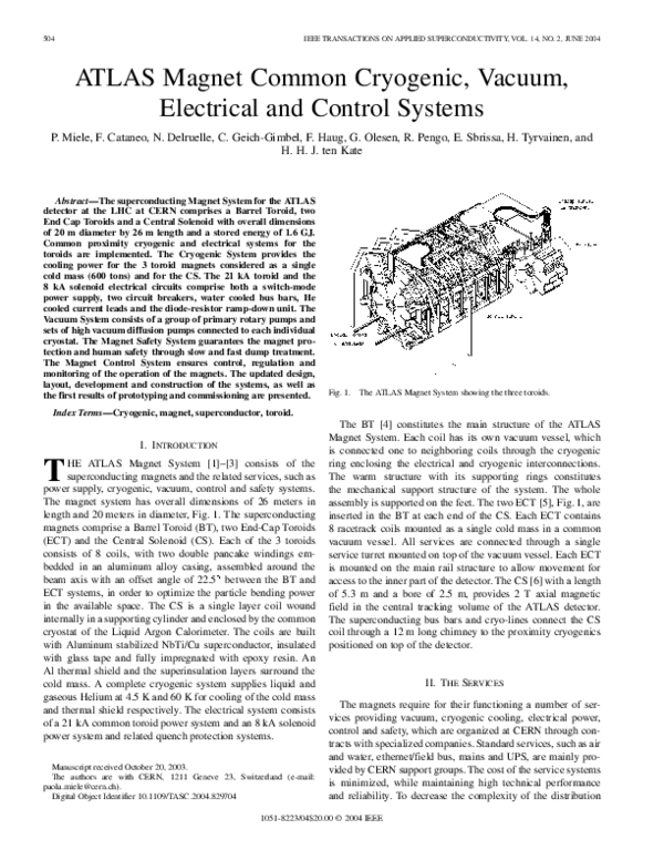 (PDF) ATLAS Magnet Common Cryogenic, Vacuum, Electrical and Control ...