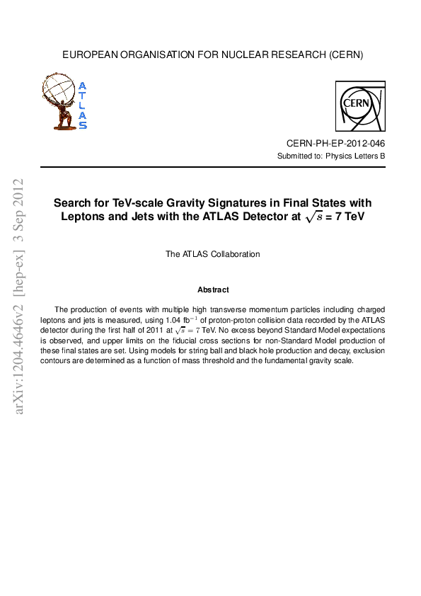 (PDF) Search for TeV-scale gravity signatures in final states with ...