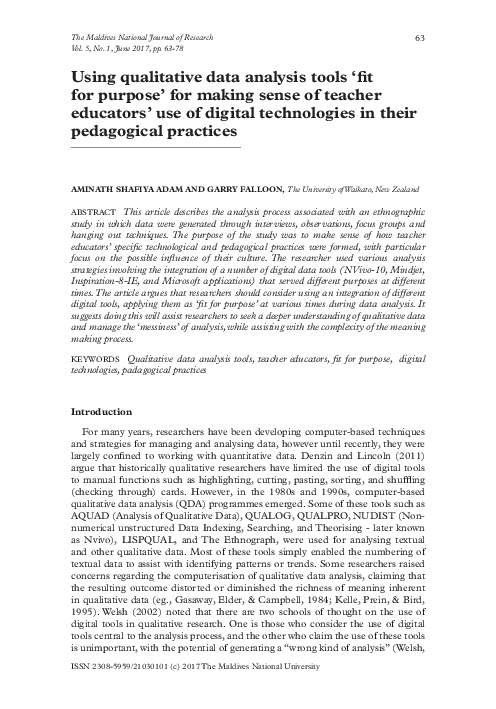 (PDF) Using qualitative data analysis tools 'fit for purpose' for making sense of teacher ...