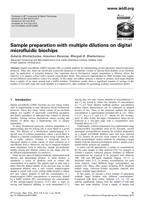 (PDF) Sample preparation with multiple dilutions on digital ...