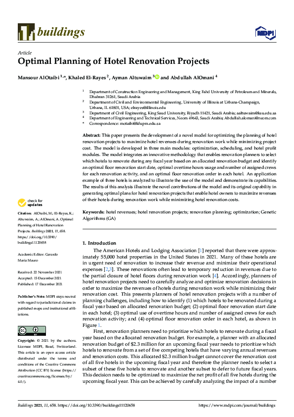 (PDF) Optimal Planning of Hotel Renovation Projects