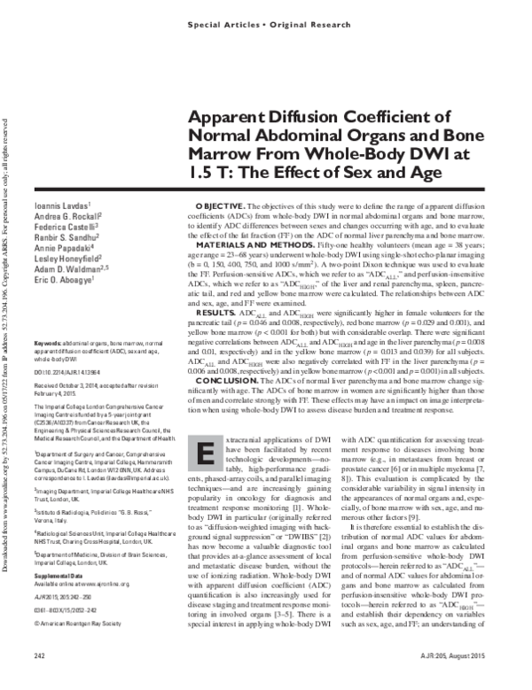(PDF) Apparent Diffusion Coefficient of Normal Abdominal Organs and ...