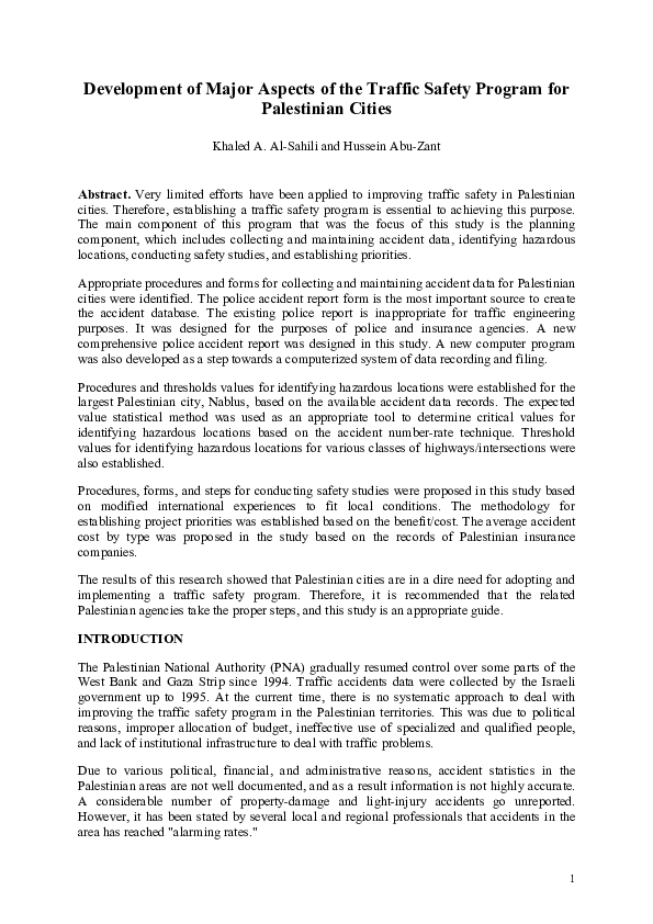 (PDF) Development of Major Aspects of the Traffic Safety Program for ...