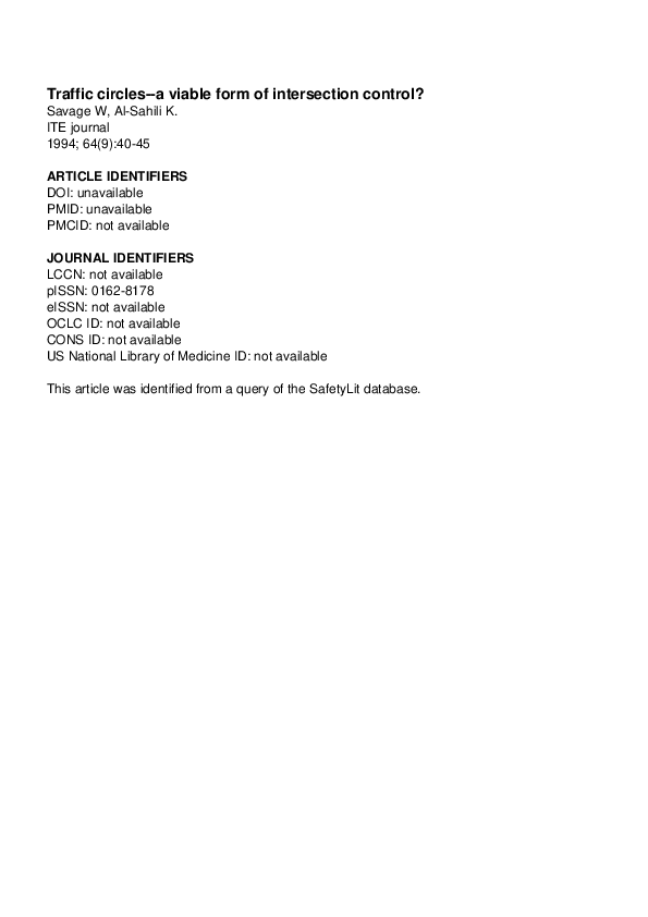 (PDF) Traffic Circles--A Viable Form of Intersection Control?