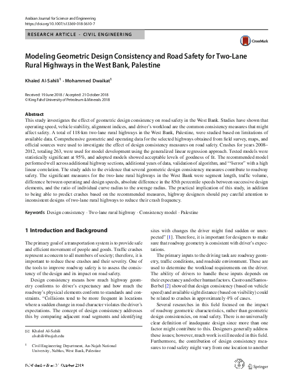(PDF) Modeling Geometric Design Consistency and Road Safety for Two-Lane Rural Highways in the ...