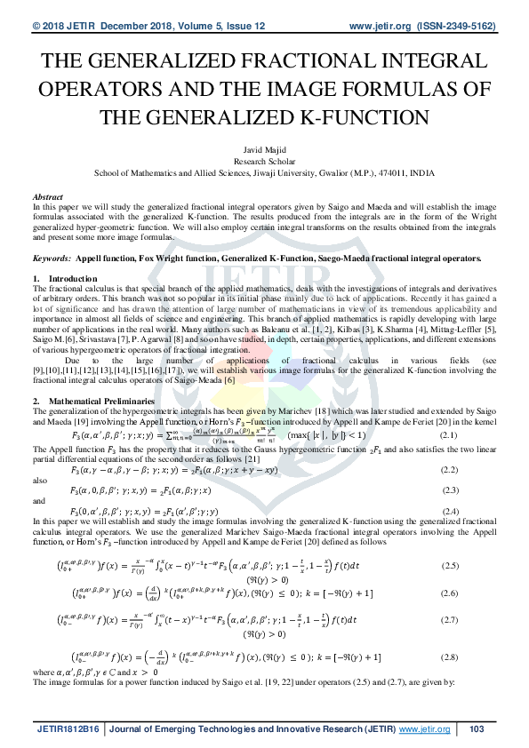 (PDF) The Generalized Fractional Integral Operators and the Image ...
