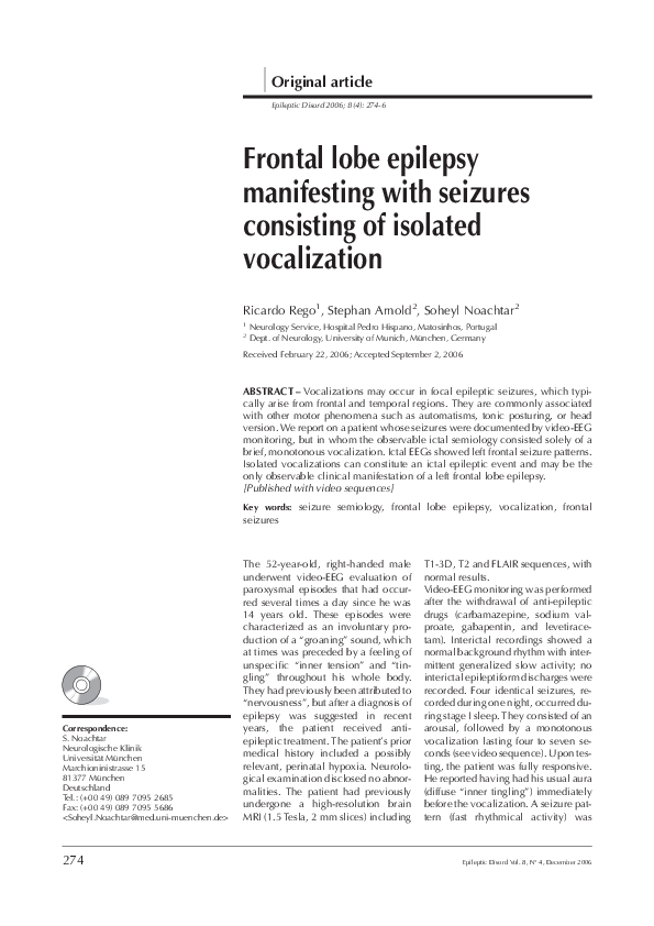 (PDF) Frontal lobe epilepsy manifesting with seizures consisting of ...