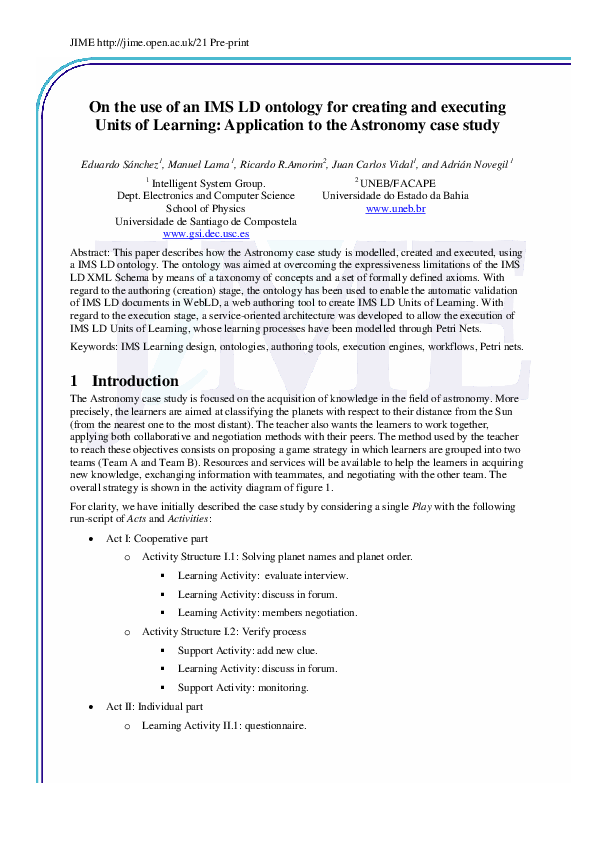 (PDF) On the use of an IMS LD ontology for creating and executing Units of Learning: Application ...