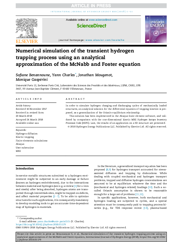 (PDF) Numerical simulation of the transient hydrogen trapping process ...