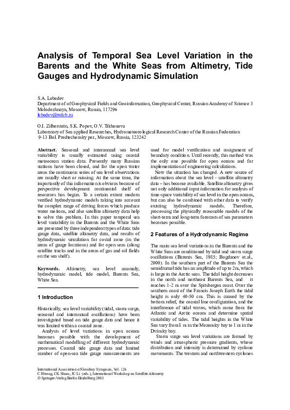 (PDF) Analysis of Temporal Sea Level Variation in the Barents and the White Seas from Altimetry ...