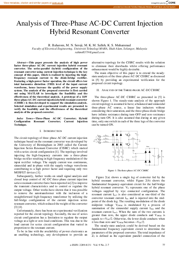 Pdf Analysis Of Three Phase Ac Dc Current Injection Hybrid Resonant Converter