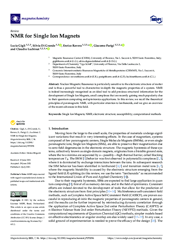 (PDF) NMR for Single Ion Magnets
