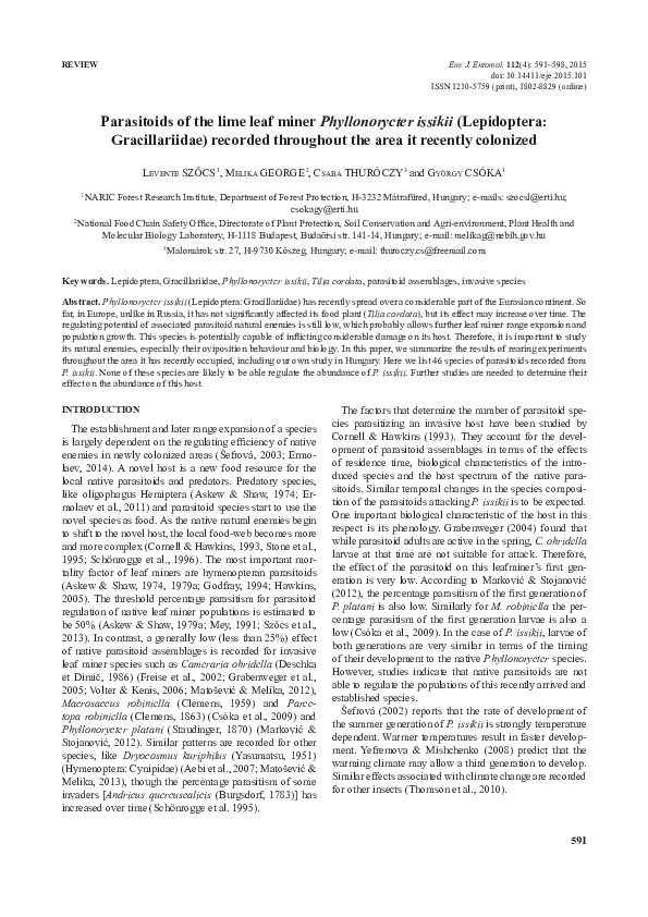 (PDF) Parasitoids of the lime leaf miner Phyllonorycter issikii ...