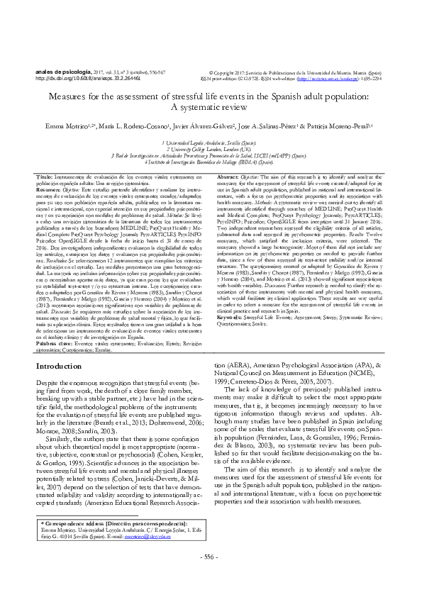(PDF) Measures for the assessment of stressful life events in the ...