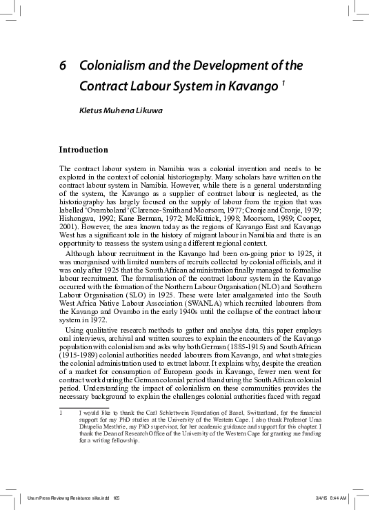 (PDF) Colonialism and the development of the contract labour system in ...