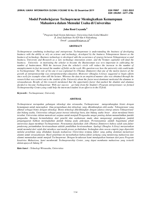 (PDF) Model Pembelajaran Techopreneur Meningkatkan Kemampuan Mahasiswa ...