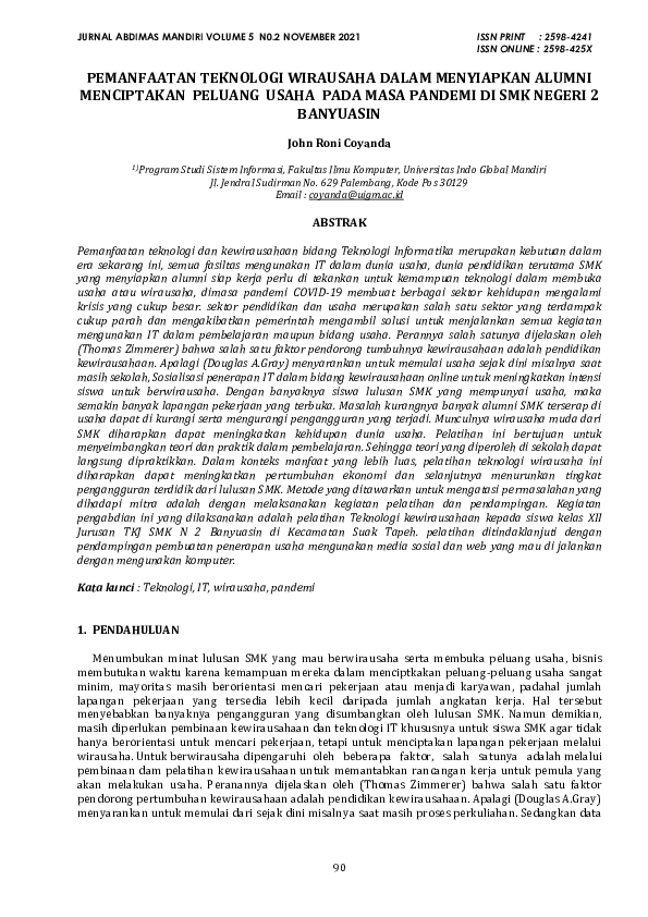 (PDF) Pemanfaatan Teknologi Wirausaha Dalam Menyiapkan Alumni ...