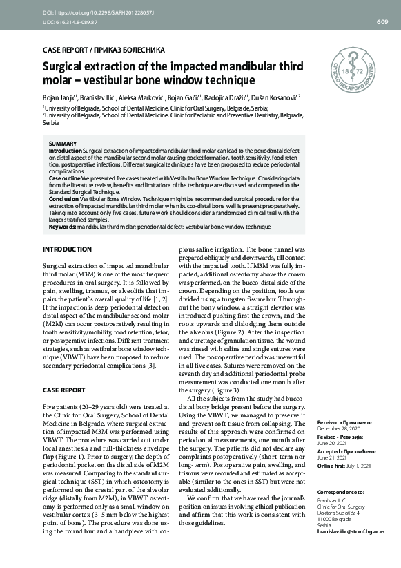 (PDF) Surgical extraction of the impacted mandibular third molar ...