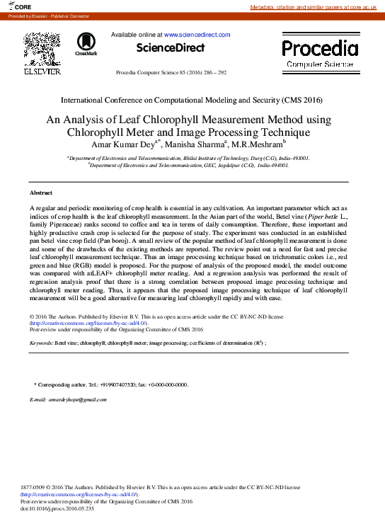 (PDF) An Analysis of Leaf Chlorophyll Measurement Method Using ...