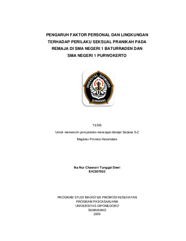(PDF) Pengaruh Faktor Personal dan Lingkungan terhadap Perilaku Seksual Pranikah pada Remaja di ...