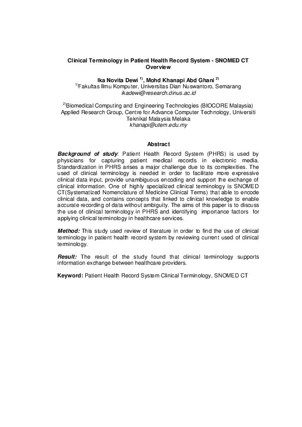 (PDF) Clinical Terminology in Patient Health Record System - SNOMED CT ...