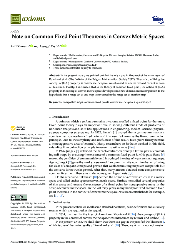 Pdf Note On Common Fixed Point Theorems In Convex Metric Spaces