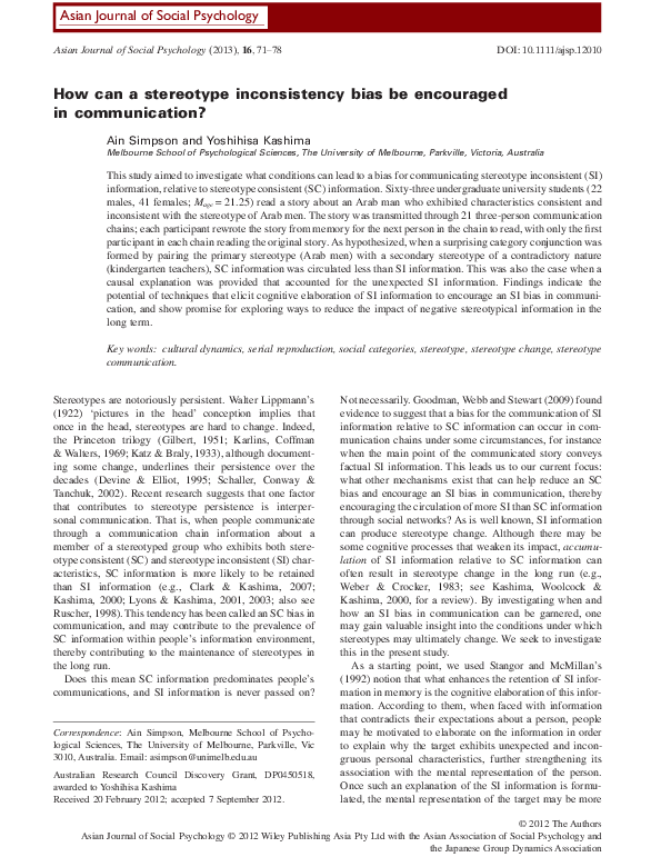 (PDF) How can a stereotype inconsistency bias be encouraged in ...