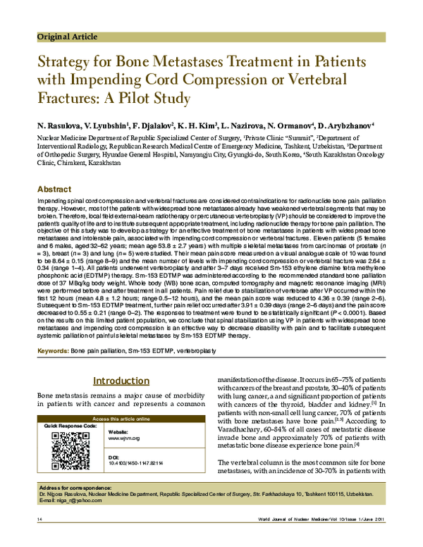 (PDF) Strategy for bone metastases treatment in patients with impending cord compression or ...