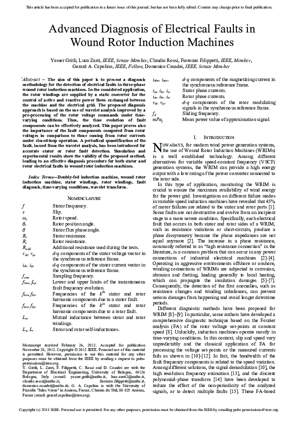 (PDF) Advanced Diagnosis of Electrical Faults in Wound-Rotor Induction Machines